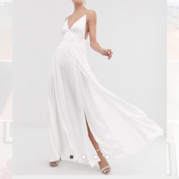 ASOS | Dresses | New Asos Double Slit Satin Wedding Dress Us 4 | Poshmark